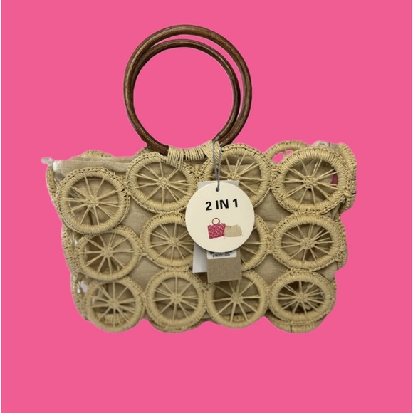 calin collection | Bags | Calin Collection Wooden Handle Straw Tote ...